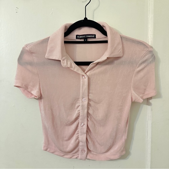 Almost Famous | Tops | Almost Famous Sheer Pink Buttondown Crop Top ...